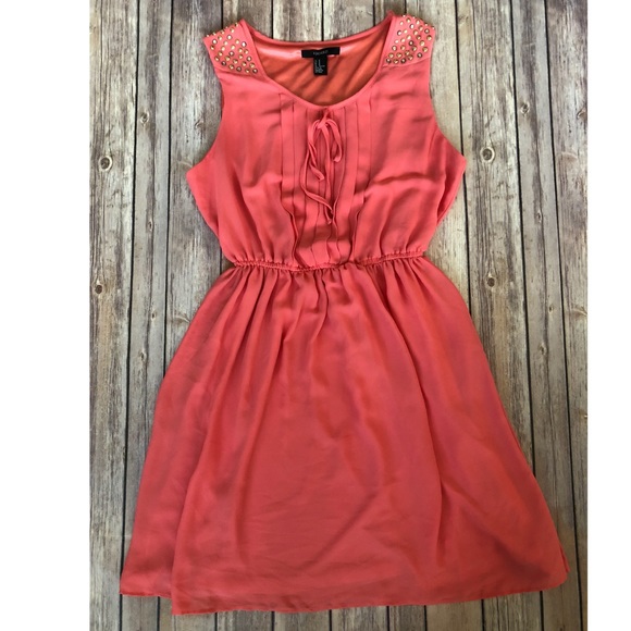 Dresses | Coral Pleated Rhinestone Detailed Dress | Poshmark